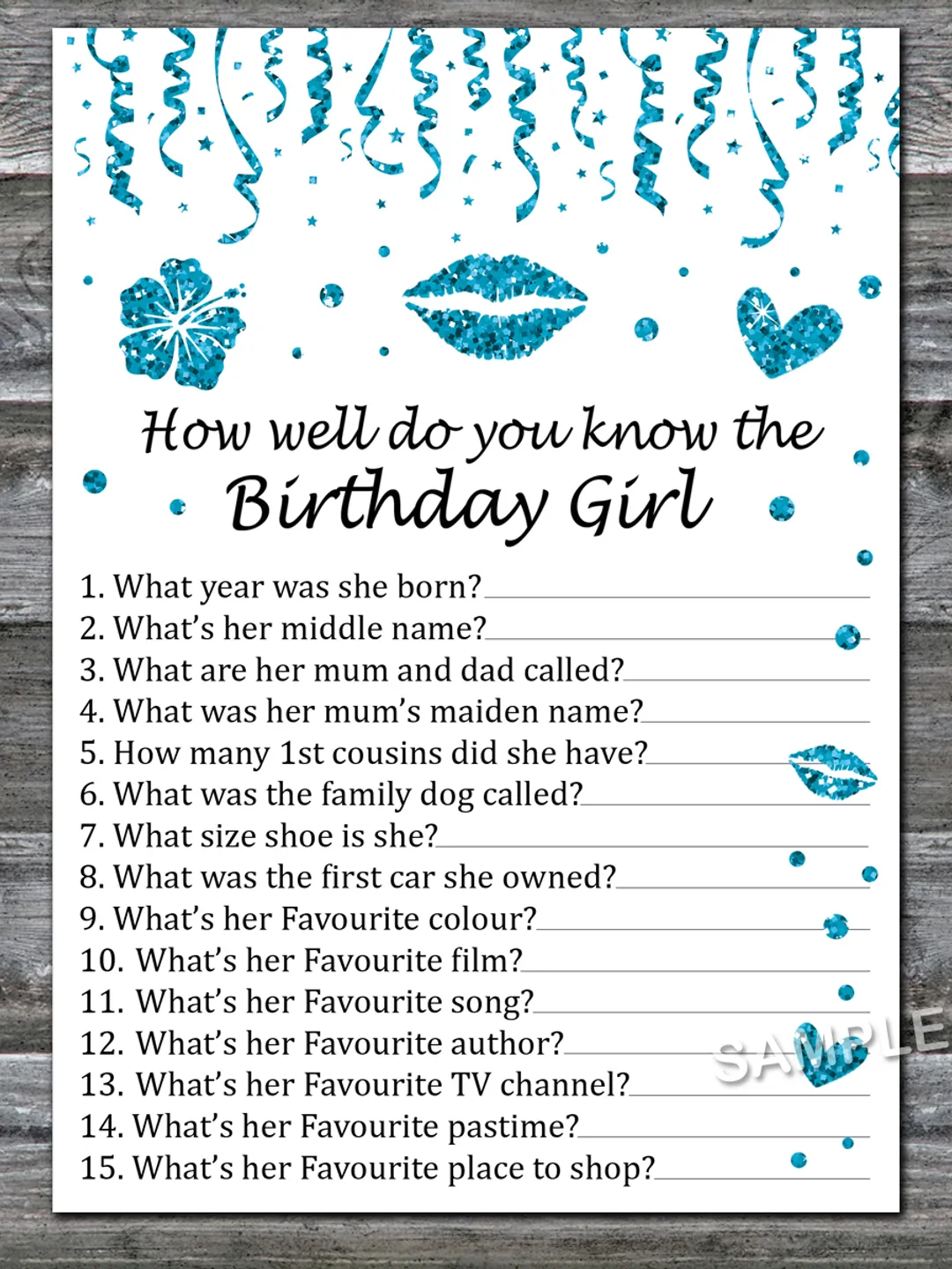 55th Birthday How well do you know the birthday girl,Adult Birthday ...
