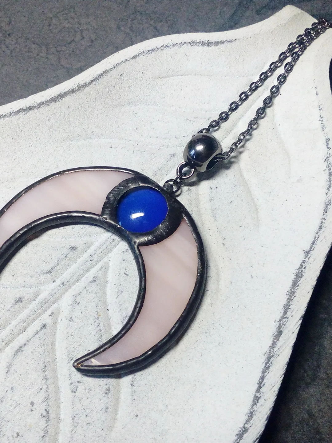 Stained glass moon, Mood stone crescent, Moon phase necklace ...