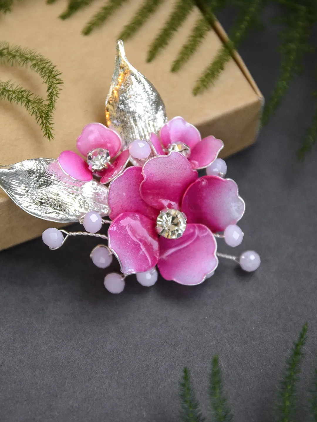 Pink handmade brooch for women, Crystal flower brooch, Floral brooch ...