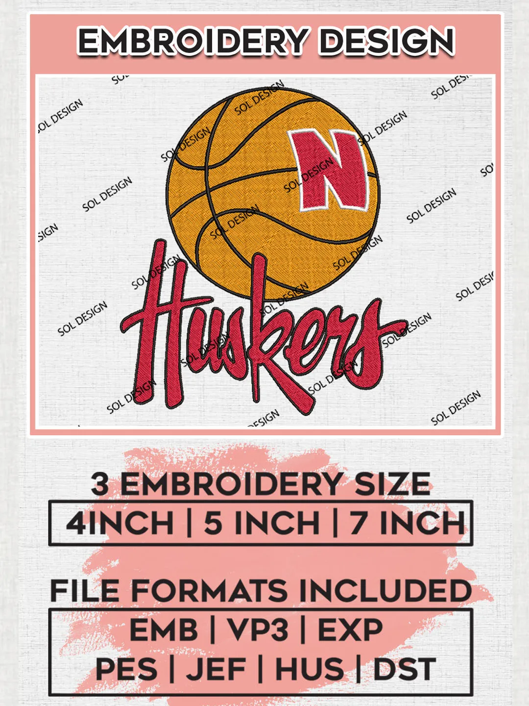 NCAA Huskers Team Logo Embroidery Design Files, NCAA Nebraska ...
