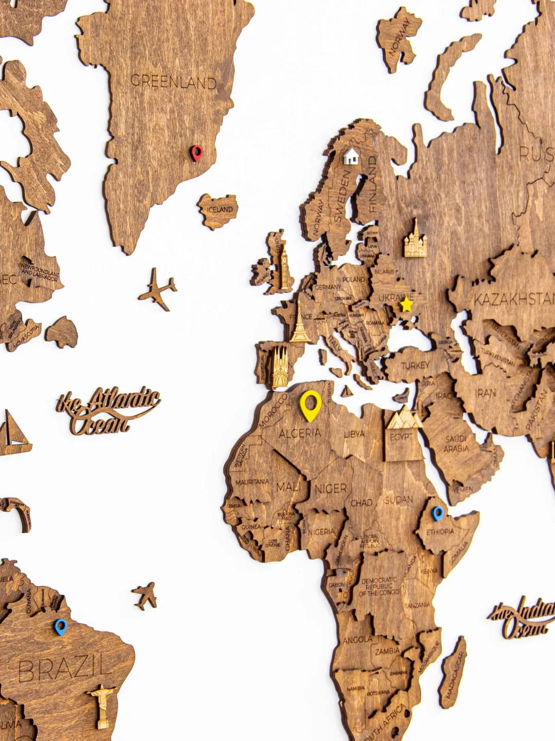 3D Wooden World Map, Nursery Wall Art, World Map Wall Decal, Large ...