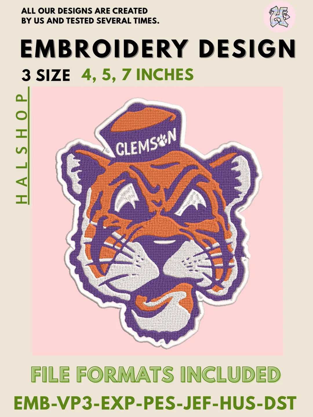 NCAA Clemson Tigers College Team Logo Embroidery Design – Classic Round ...