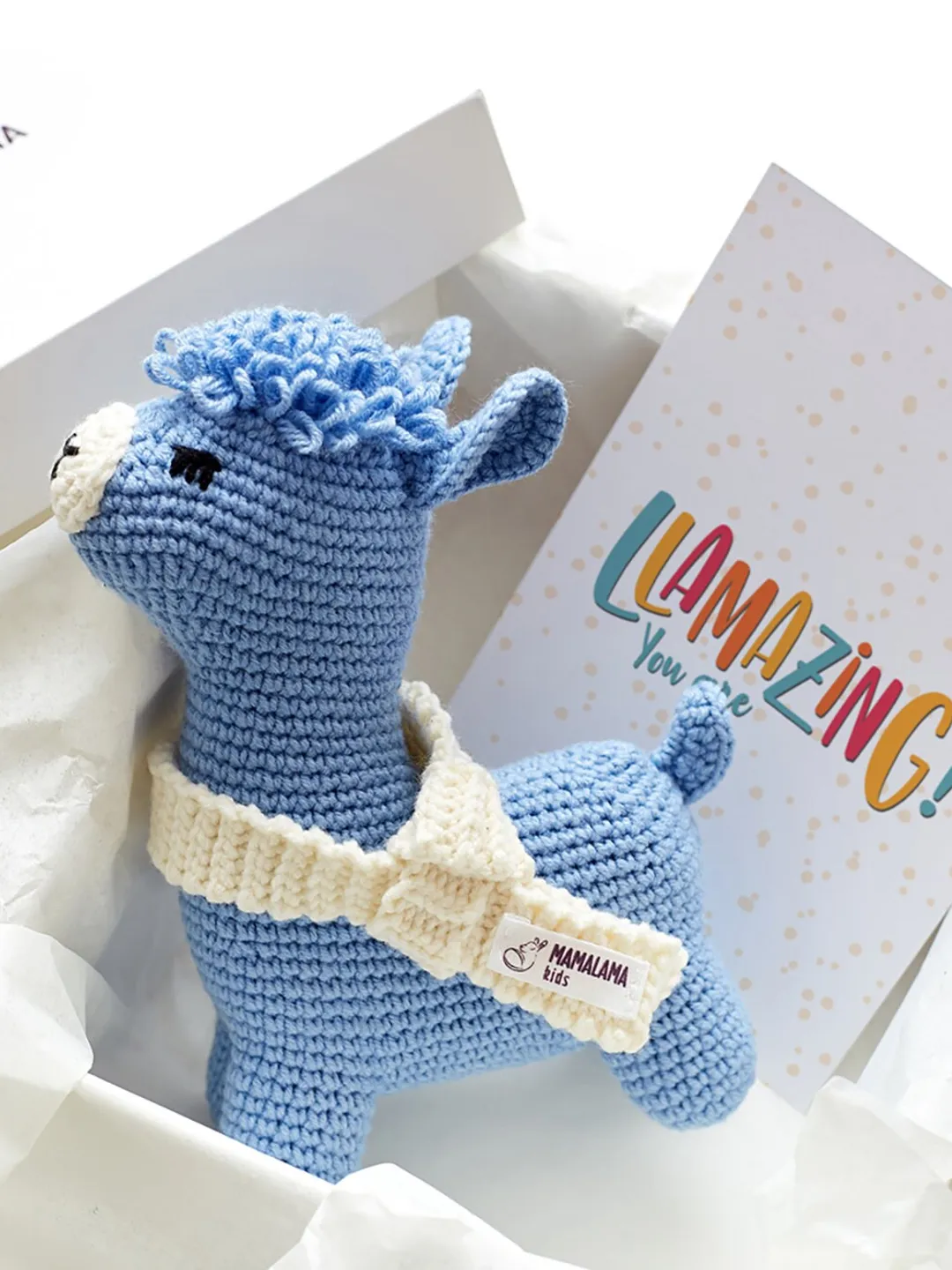 Cheer up gift box Blue llama alpaca crochet organic nursery toy ...