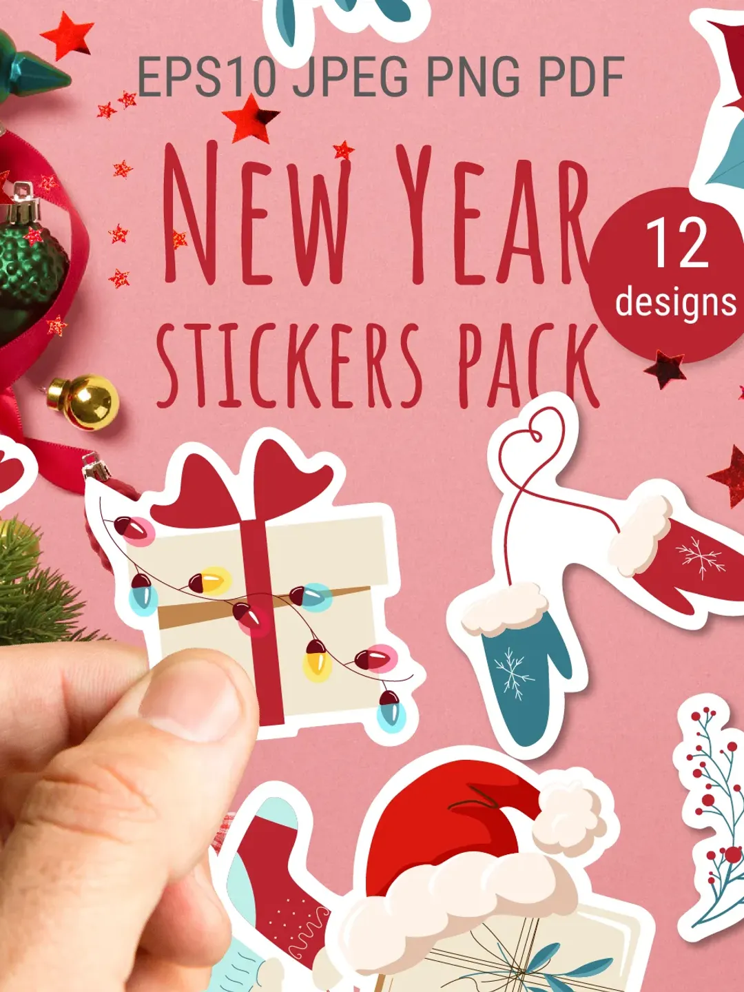 New Year stickers pack. Print and cut