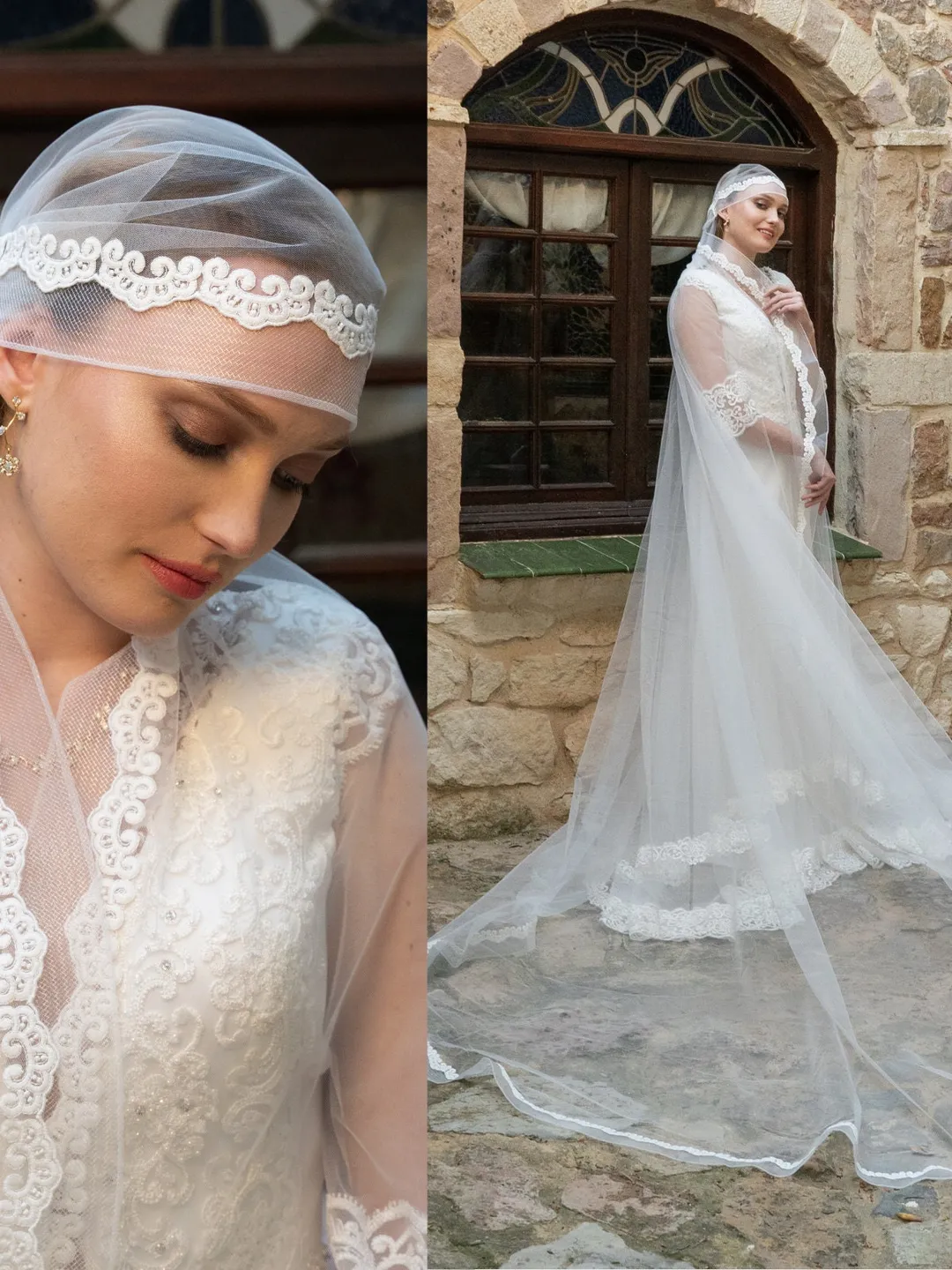 Bridal Juliet Cap Veil beaded headpiece Soft Juliet Wedding veil, Retro ...