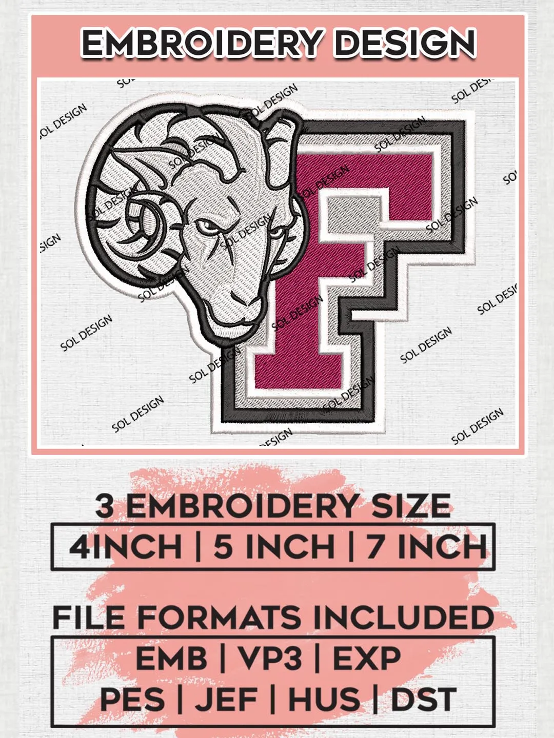 Fordham Rams Logo Machine Embroidery Design, NCAA Fordham Rams ...