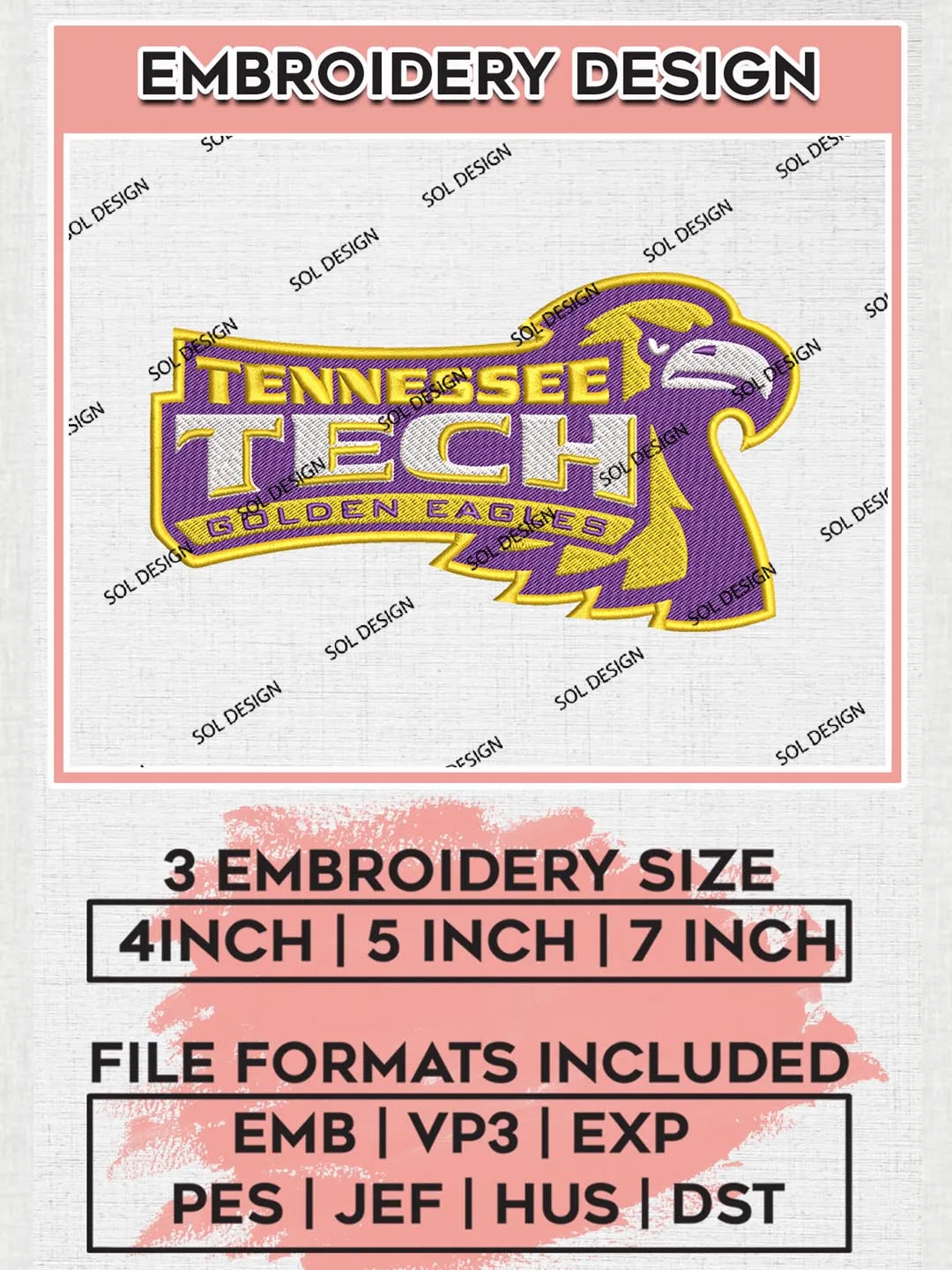 Tennessee Tech Golden Eagles Team Head Mascot Logo Machine Embroidery ...