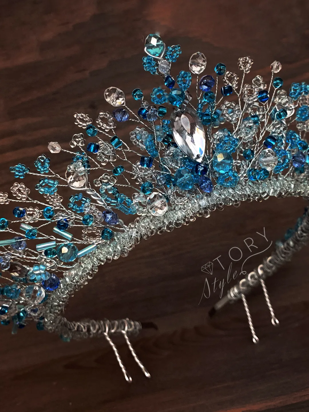 Light blue tiara,Blue princess headpiece,Light blue crown,Blue diadem ...