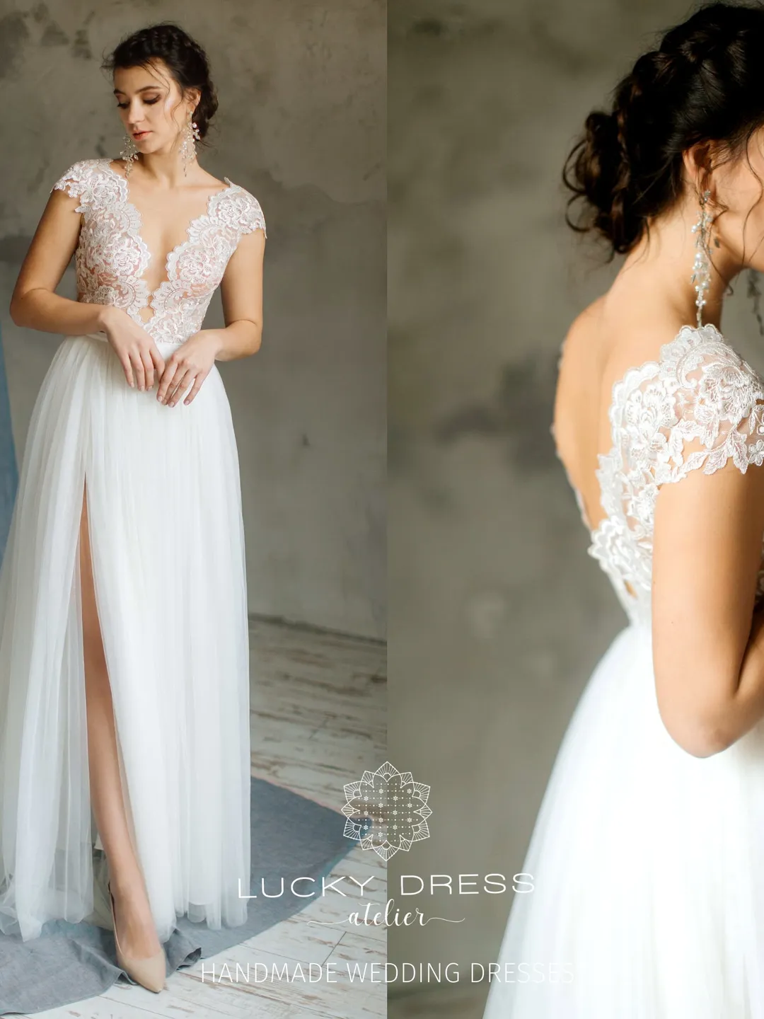 White simple wedding dress open back, Custom size wedding dress, High ...