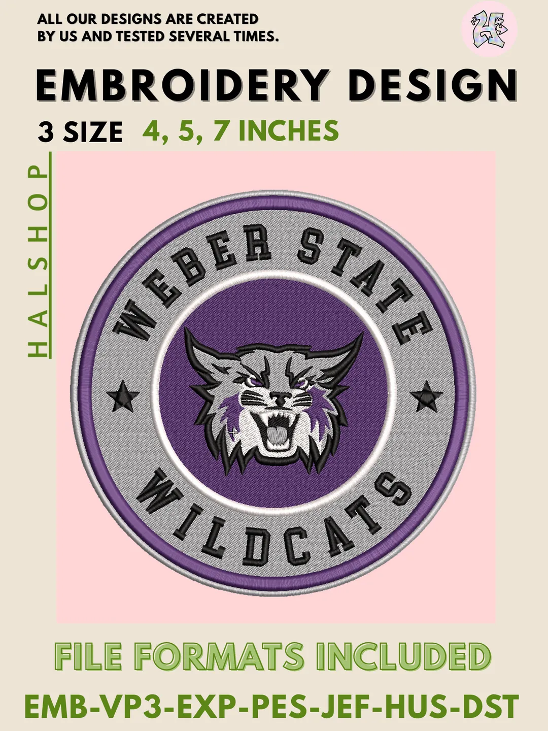 NCAA Weber State Wildcats Round Logo Embroidery, NCAA Weber State ...