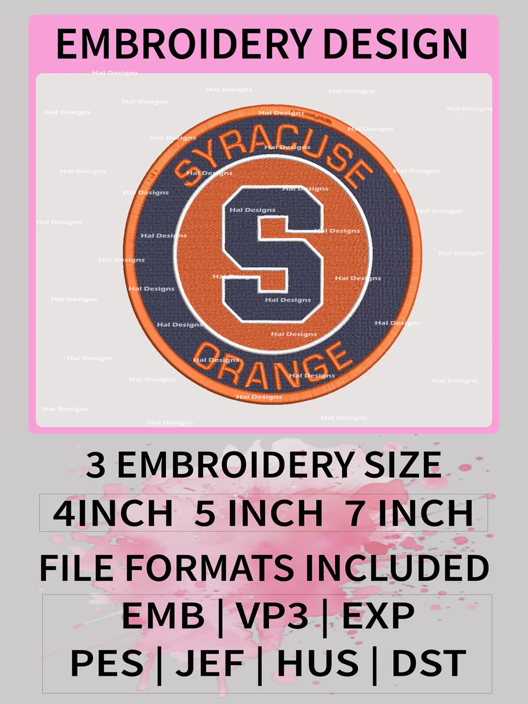 NCAA Syracuse Orange Embroidery File, 3 Sizes, 6 Formats, NCAA Machine ...