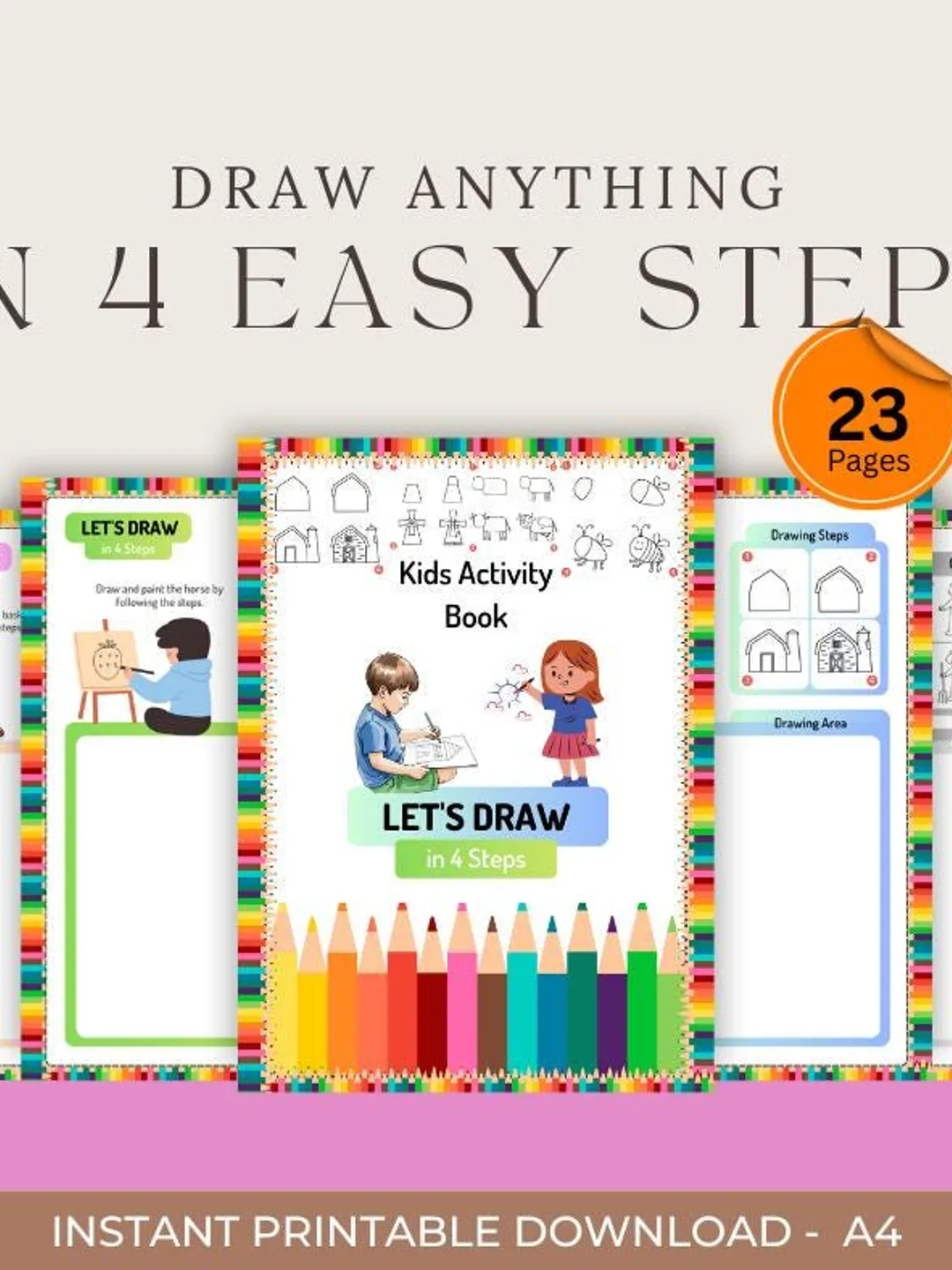 Kids Drawing Book, Step-by-Step Guide, Art Education (Digital Download)
