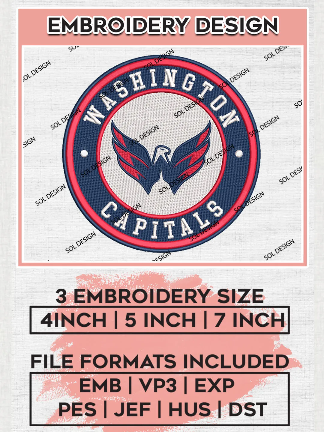 Washington Capitals Circle Logo Machine Embroidery Files, NHL ...