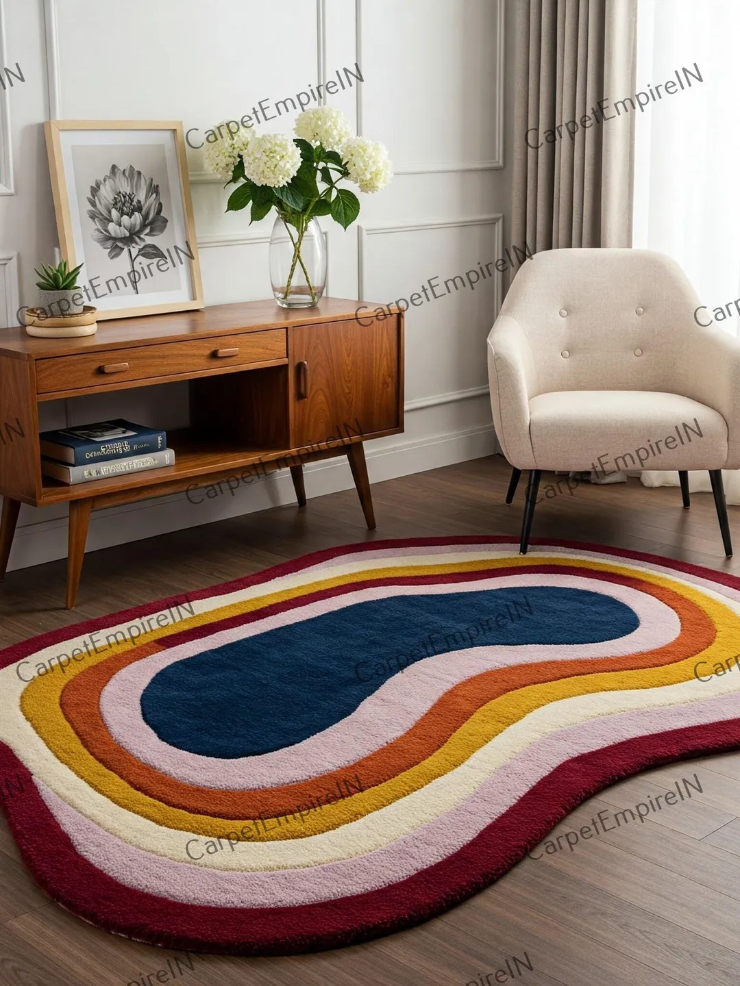 Colorful Wavy Hand-Tufted Wool Rug, 100% NZ Wool Cut Pile Rainbow ...