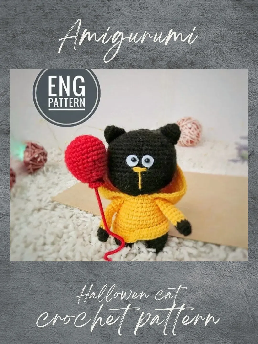 Amigurumi Pennywise black cat it crochet pattern. Crochet cat in yellow ...