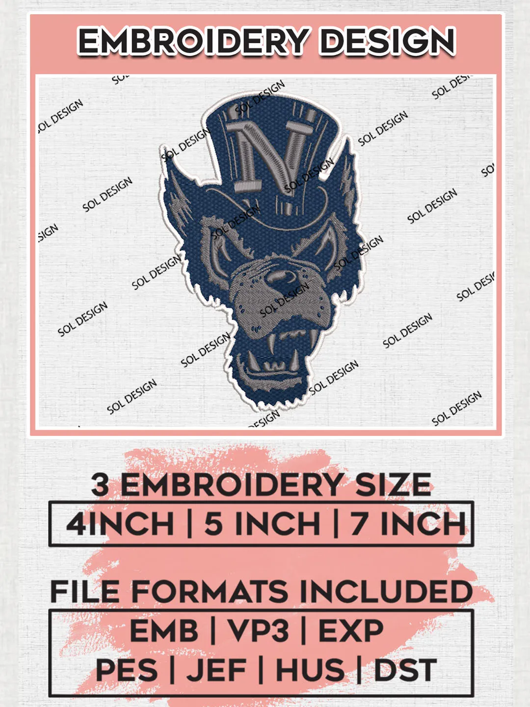 Nevada Wolf Pack College Football Team Head Mascot Logo embroidery ...