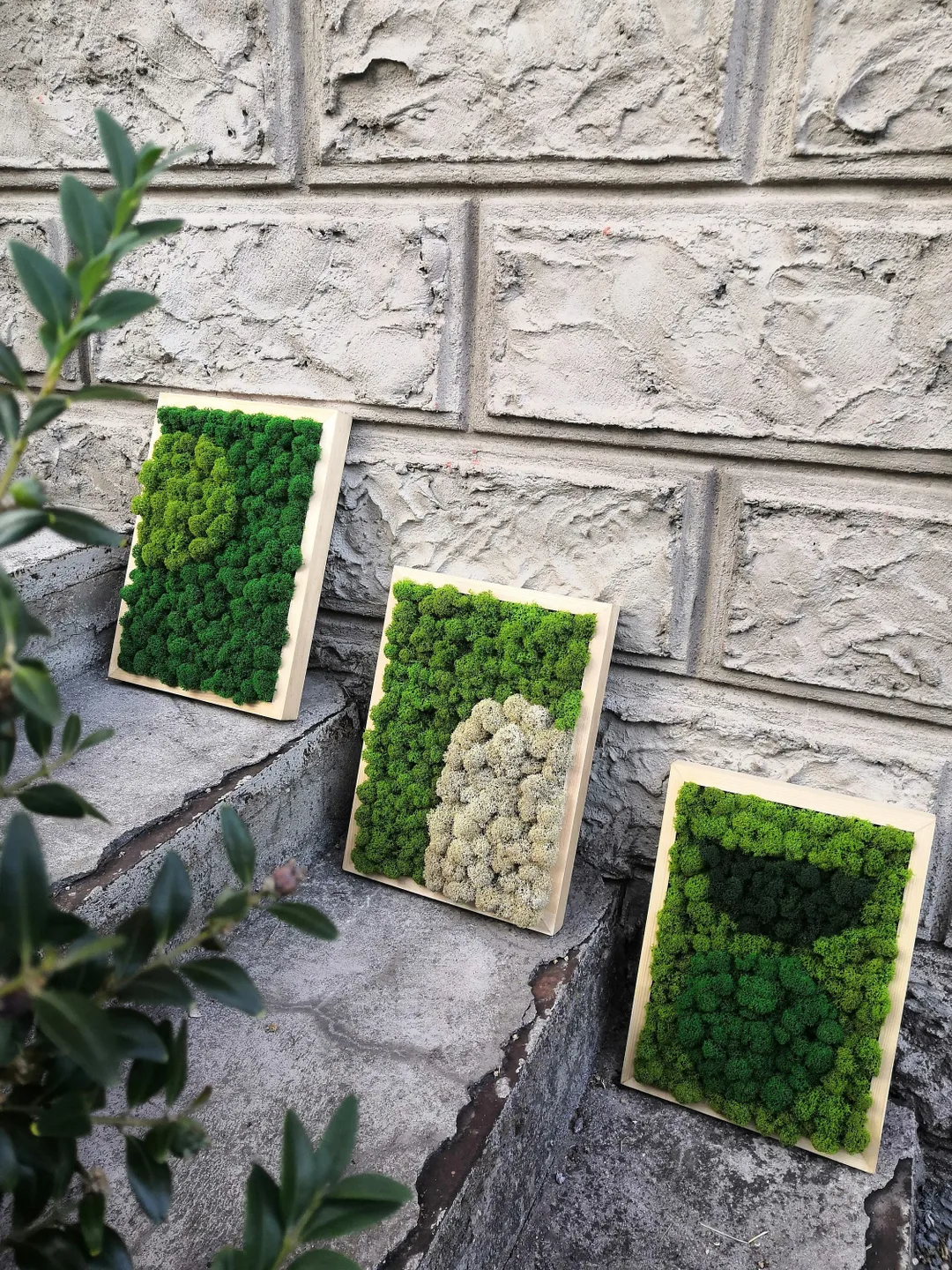 Geometric painting moss | Moss Picture Set of 3 | Boho Wall Decor ...