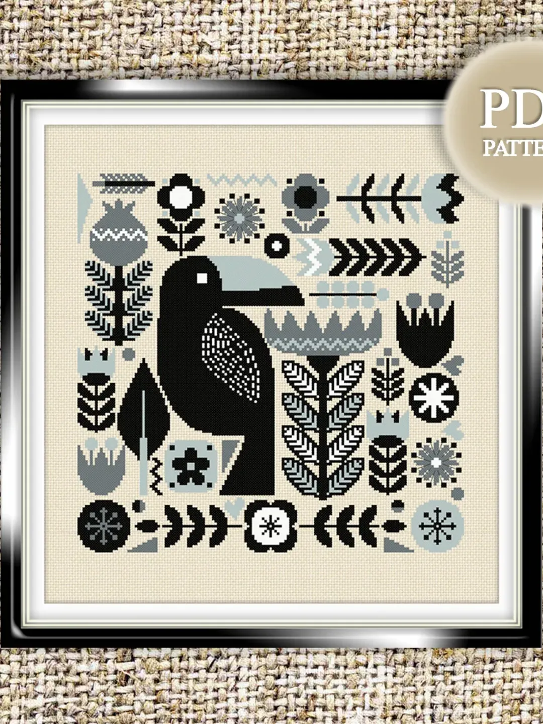 Scandinavian bird cross stitch pattern Boho cross stitch Flowers cross ...