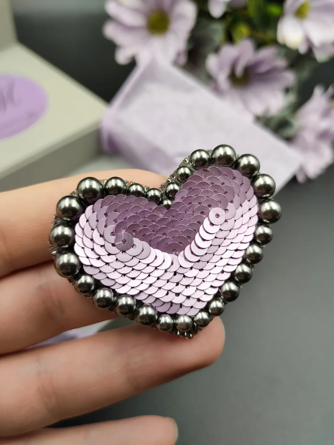 Purple heart brooch Heart shaped brooch Handmade pin heart Broach for woman