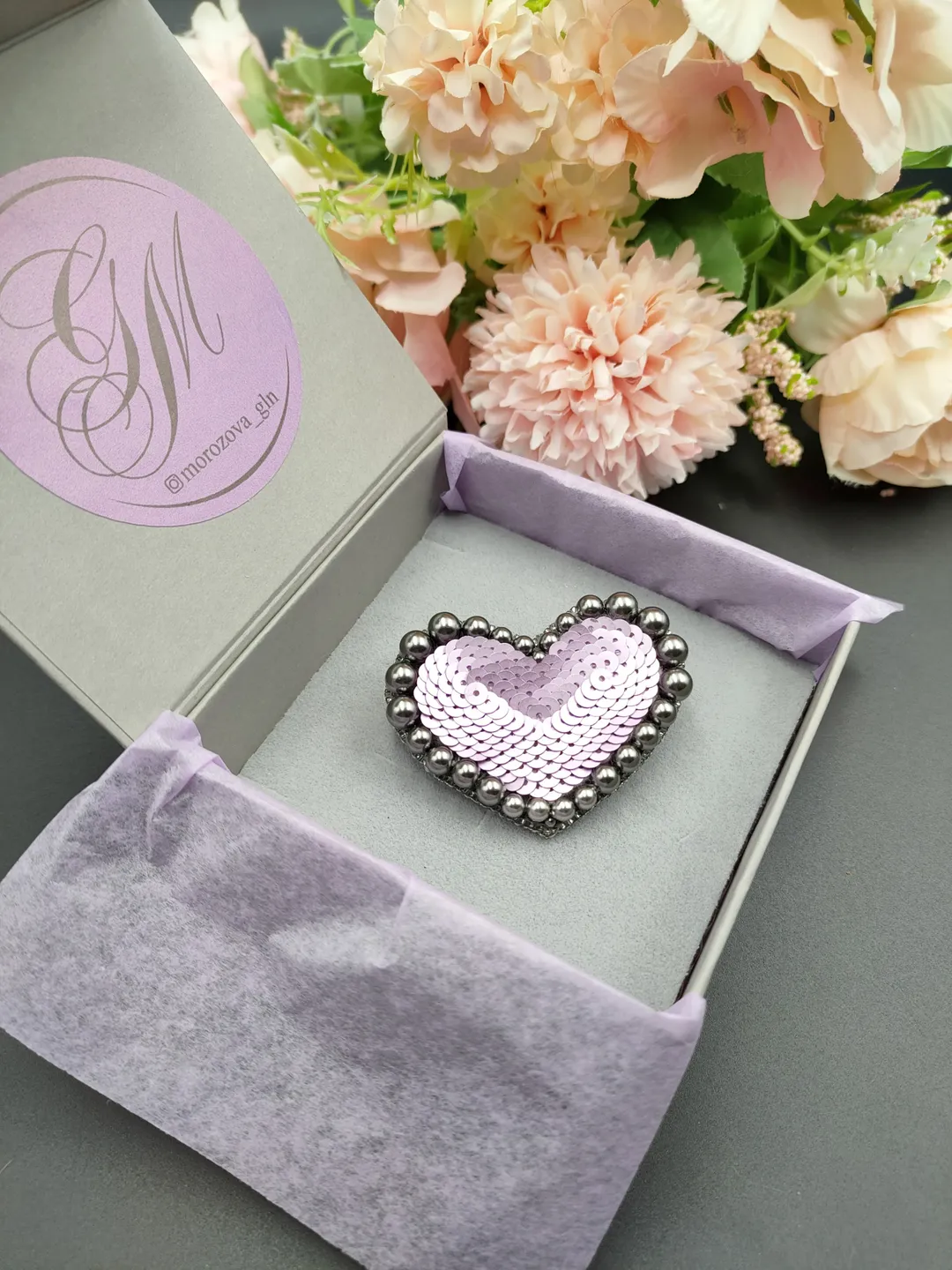 Purple heart brooch Heart shaped brooch Handmade pin heart Broach for woman