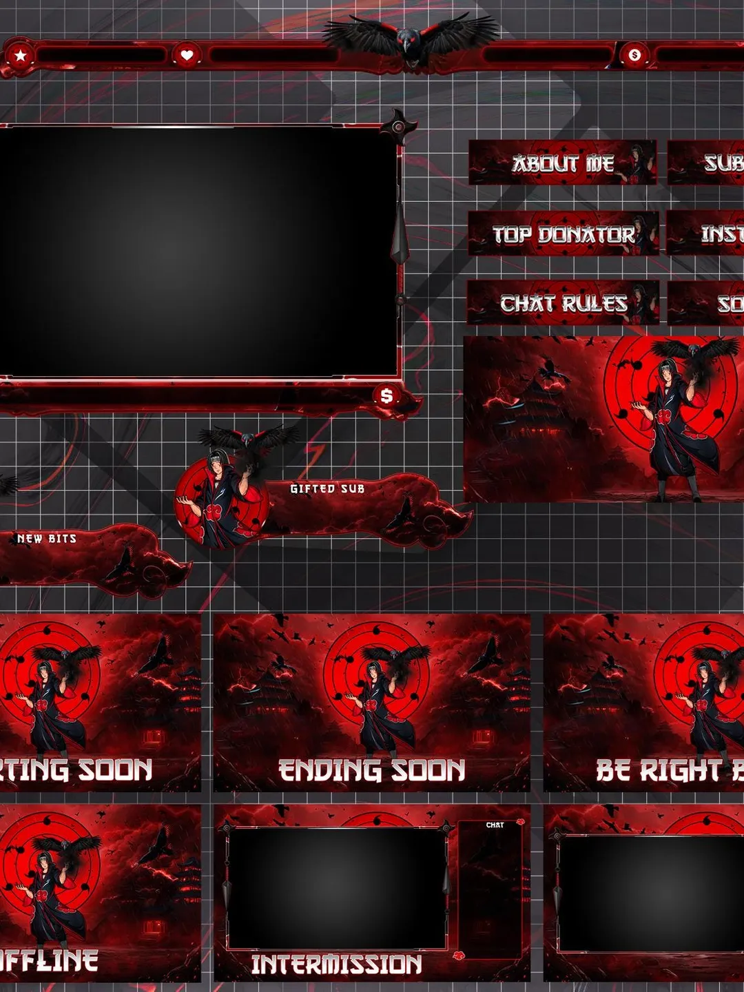 Crow Ninja Red Eye Animated Stream Overlay Pack | OBS & Streamlabs ...