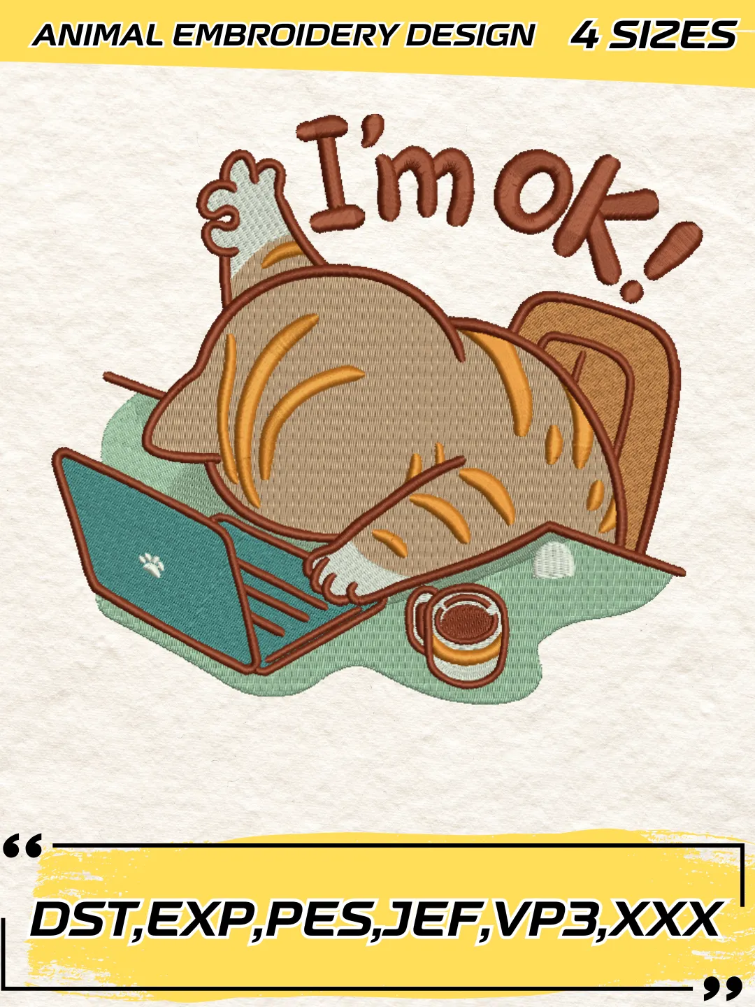 I Am Okay Cat Embroidery Design,Animal Embroidery Design,Cat Design,4 ...