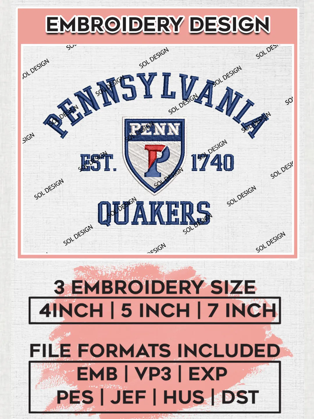 Pennsylvania Quakers Est 1740 Embroidery Designs, NCAA Pennsylvania ...
