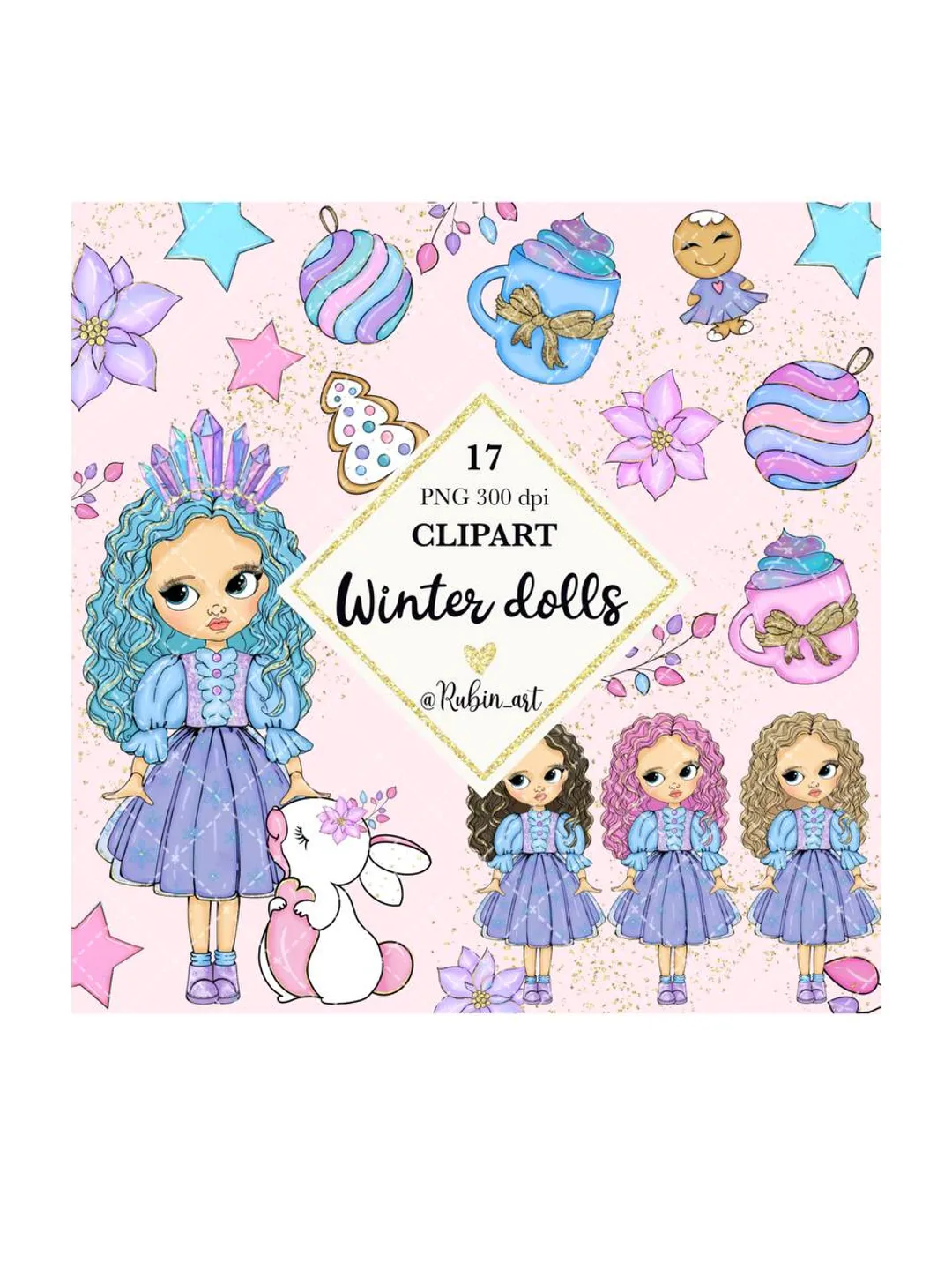 Cute Winter Girl Clipart, Winter Doll Clipart, Christmas Girl Clipart ...