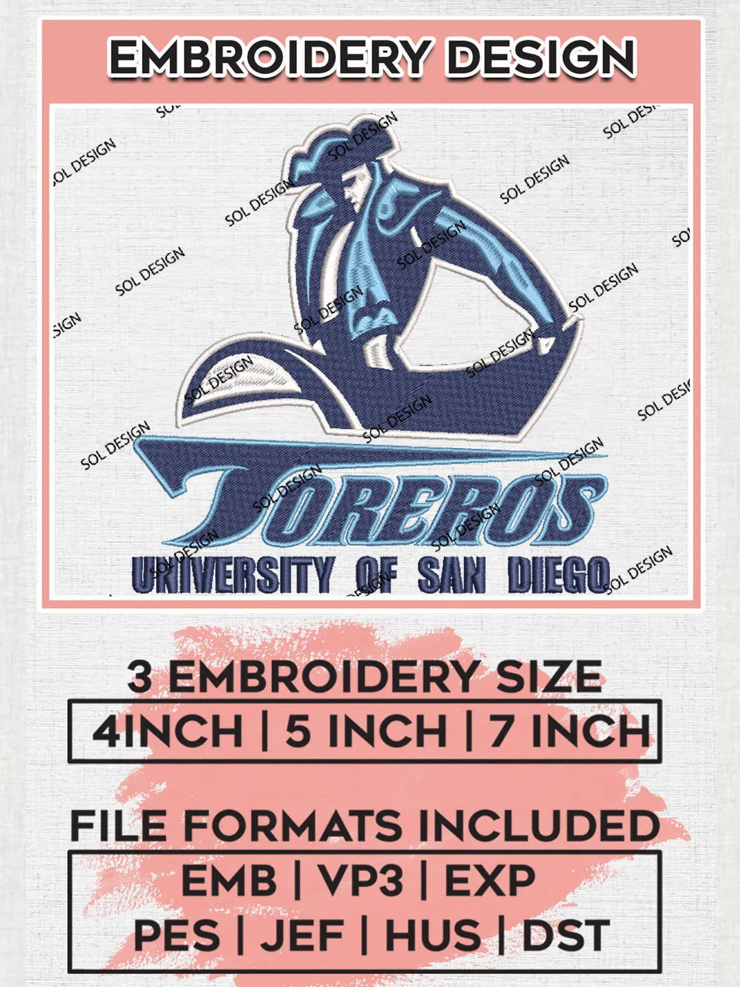 San Diego Toreros Uni.versityNCAA Team Logo Embroidery Design Files ...