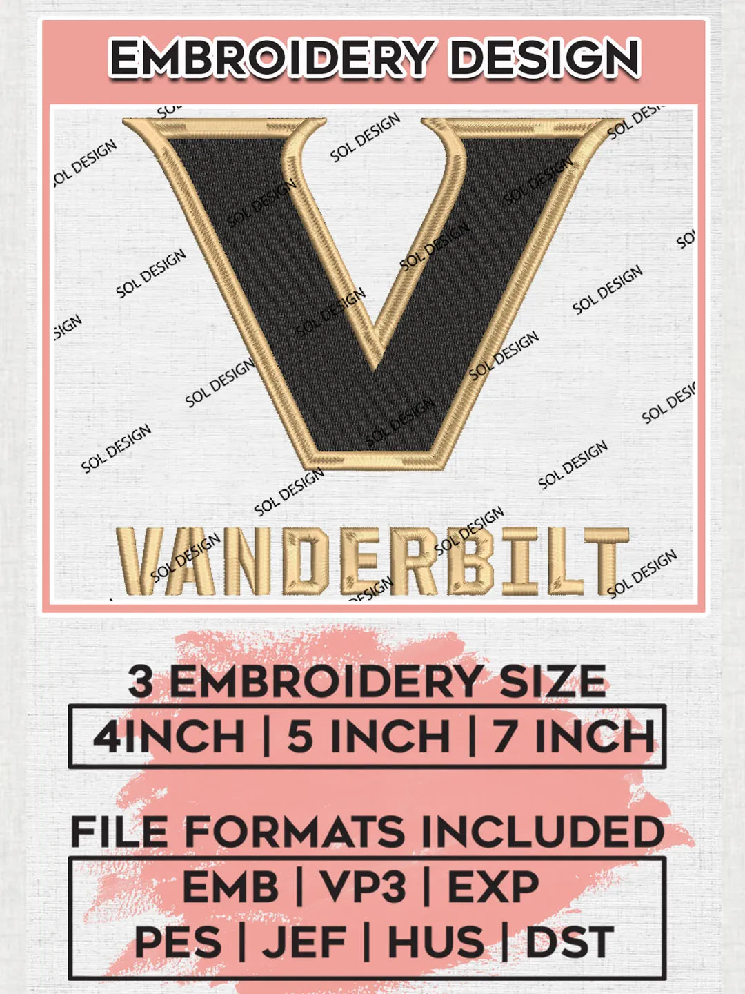 NCAA Vanderbilt Team Writing Logo Embroidery Design Files, NCAA ...
