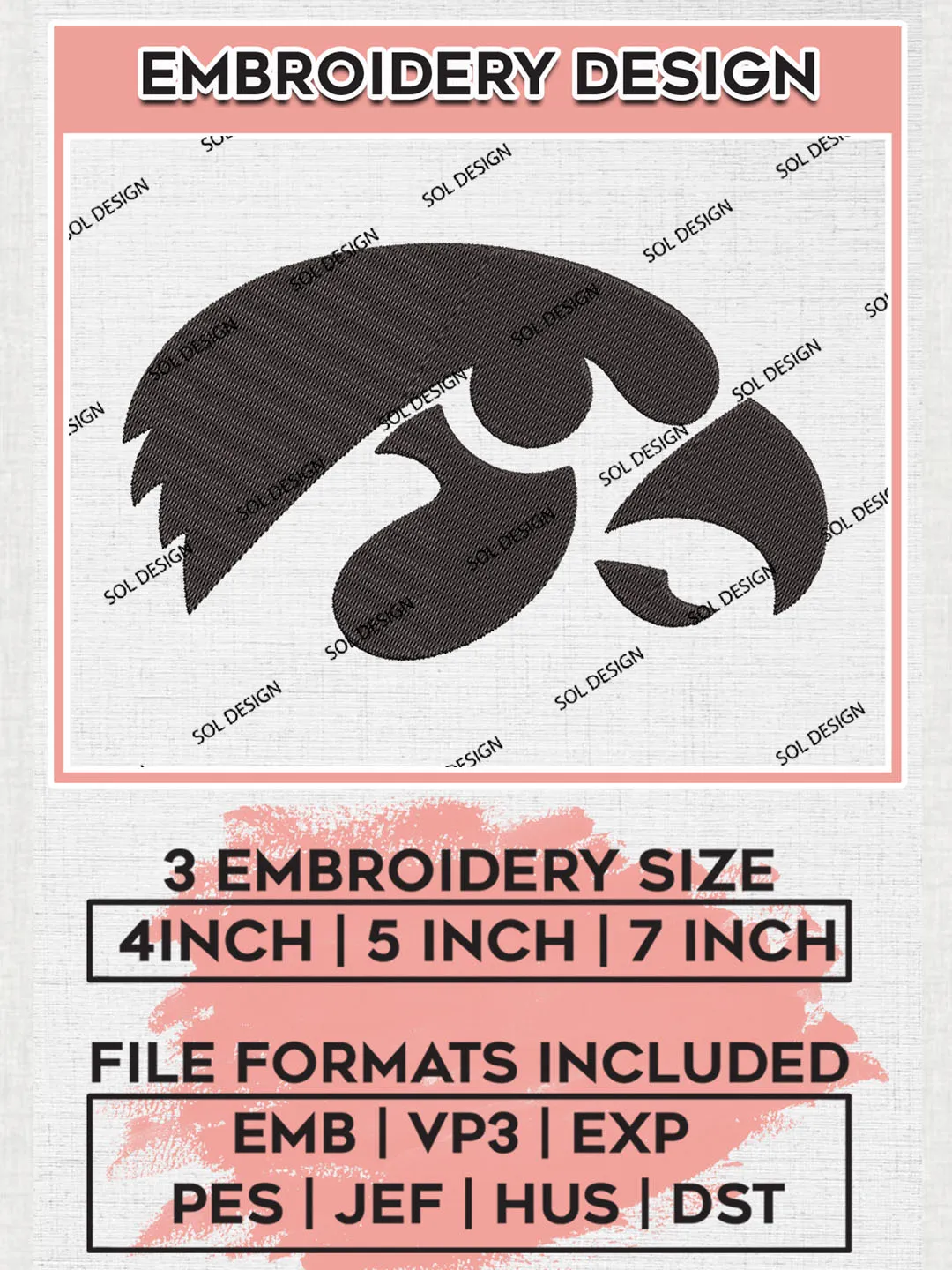 Iowa Hawkeyes Logo Machine Embroidery Design, NCAA Iowa Hawkeyes ...