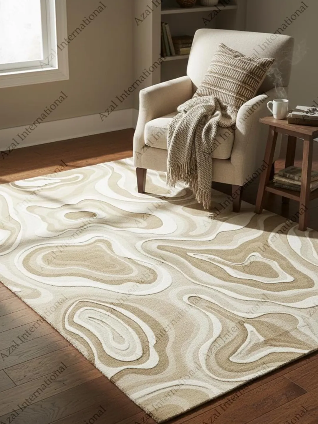 Modern Abstract Topographic Pattern Carpet in Beige & Ivory ...