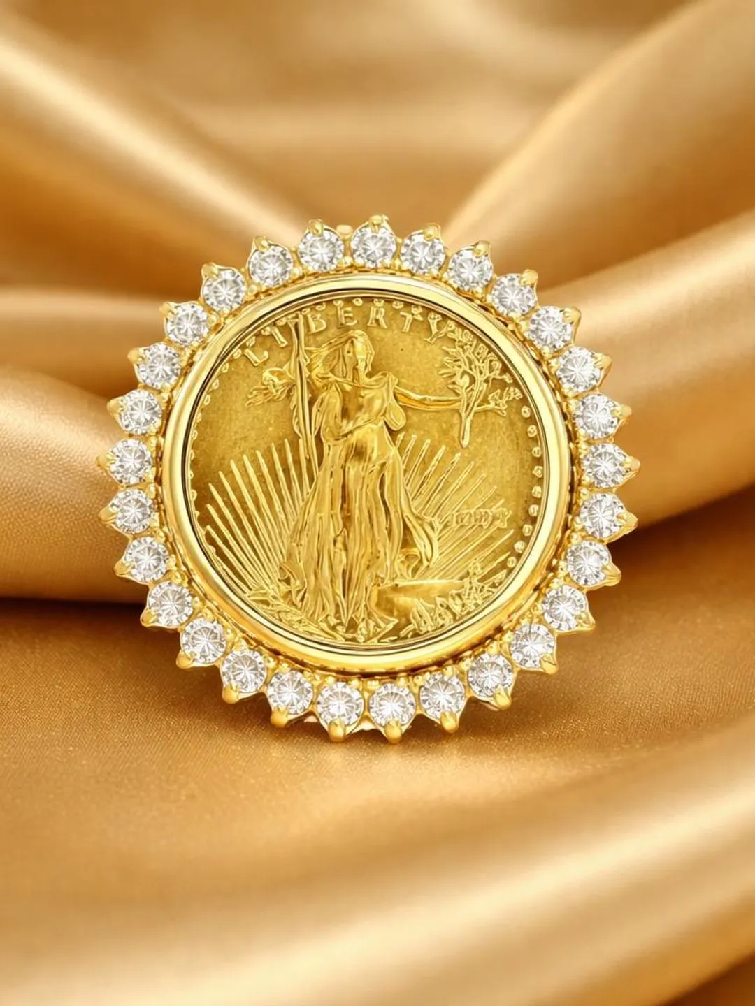 Diamond Liberty Coin Ring, 14K Gold, Sterling Silver, Vintage Coin Jewelry