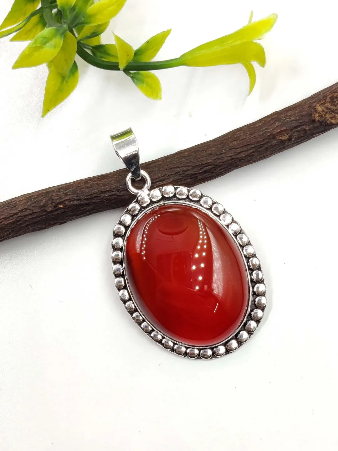 Natural Carnelian Gemstone Pendant 925 Sterling Silver Necklace Jewelry