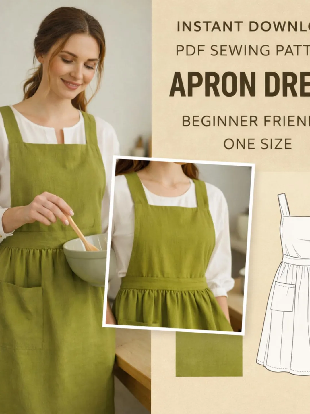 Apron sewing Pattern Printable PDF pattern