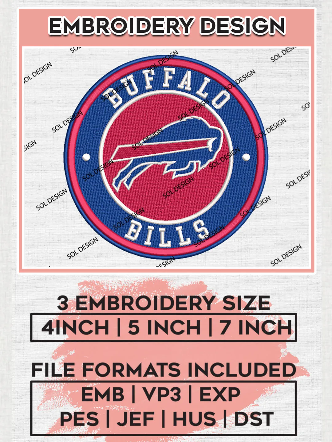 Buffalo Bills Circle Logo Embroidery Design Files, NFL Bills, NFL ...