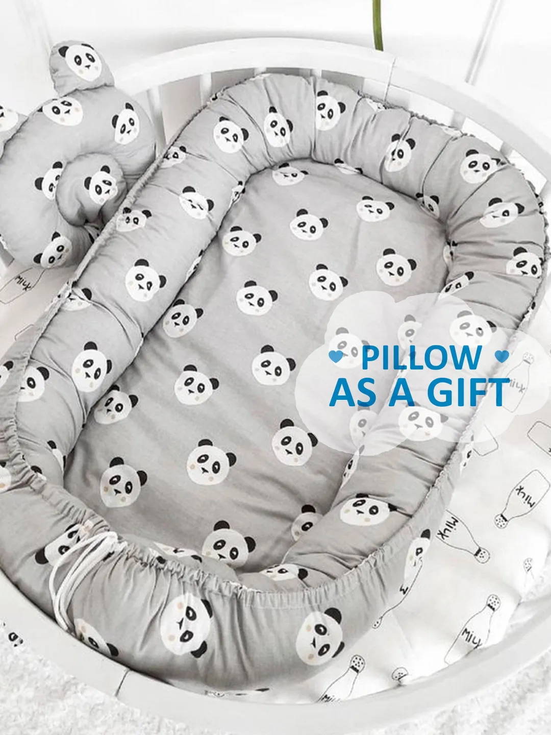 Baby nest newborn,Panda Print, Gray Baby Nest, Newborn Baby Lounger ...