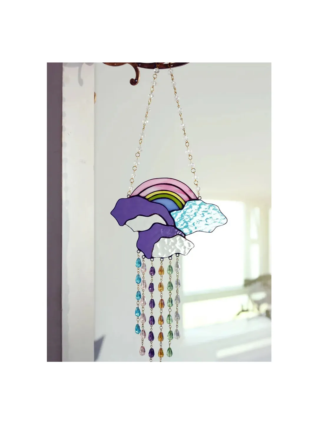 Stained Glass: Rainbow with Six Rainfalls, Hanging Stained Glass ...