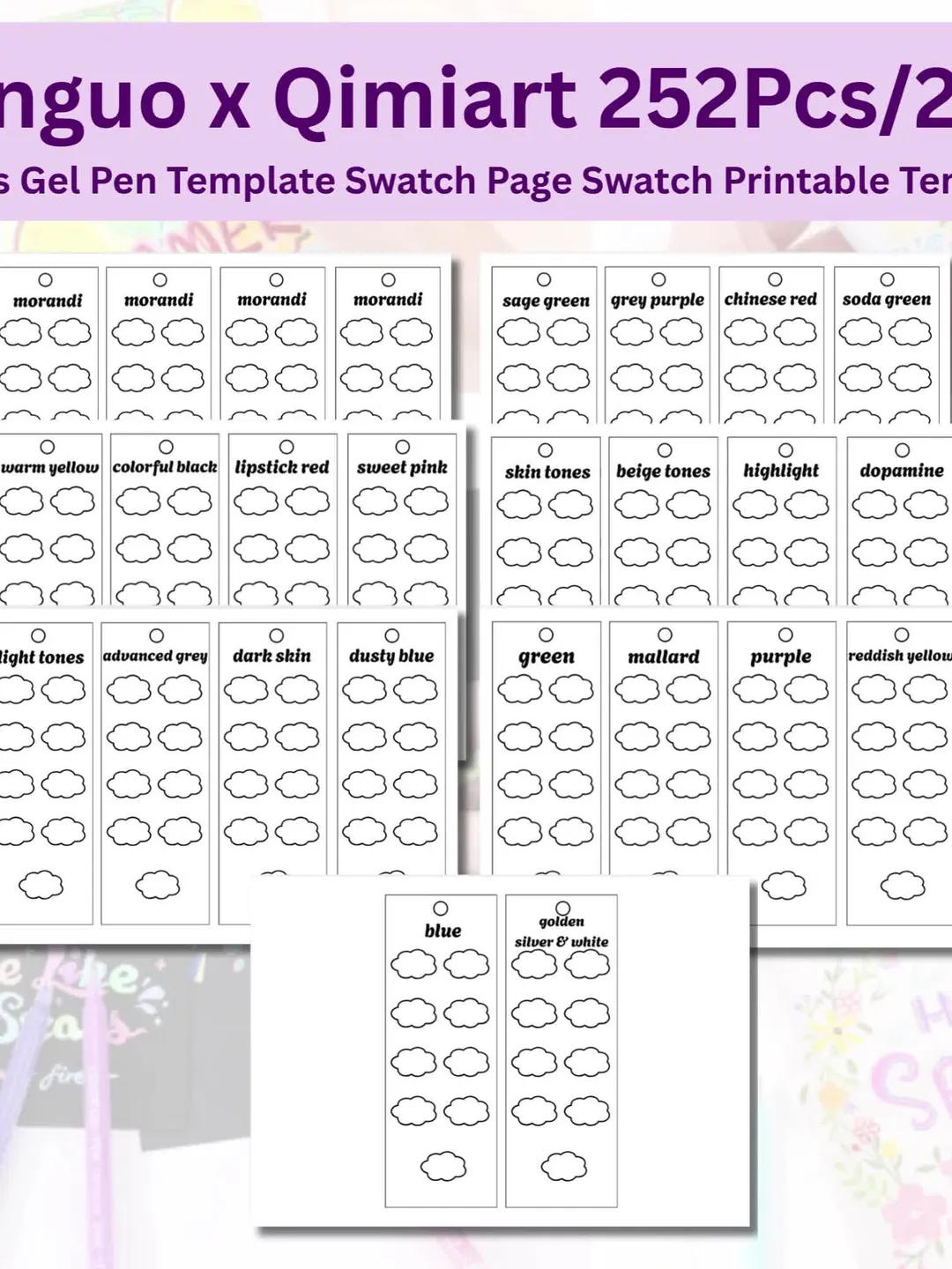 Languo x Qimiart Gel Pen Swatch Templates, 252 Pcs/234 Colors Printable ...