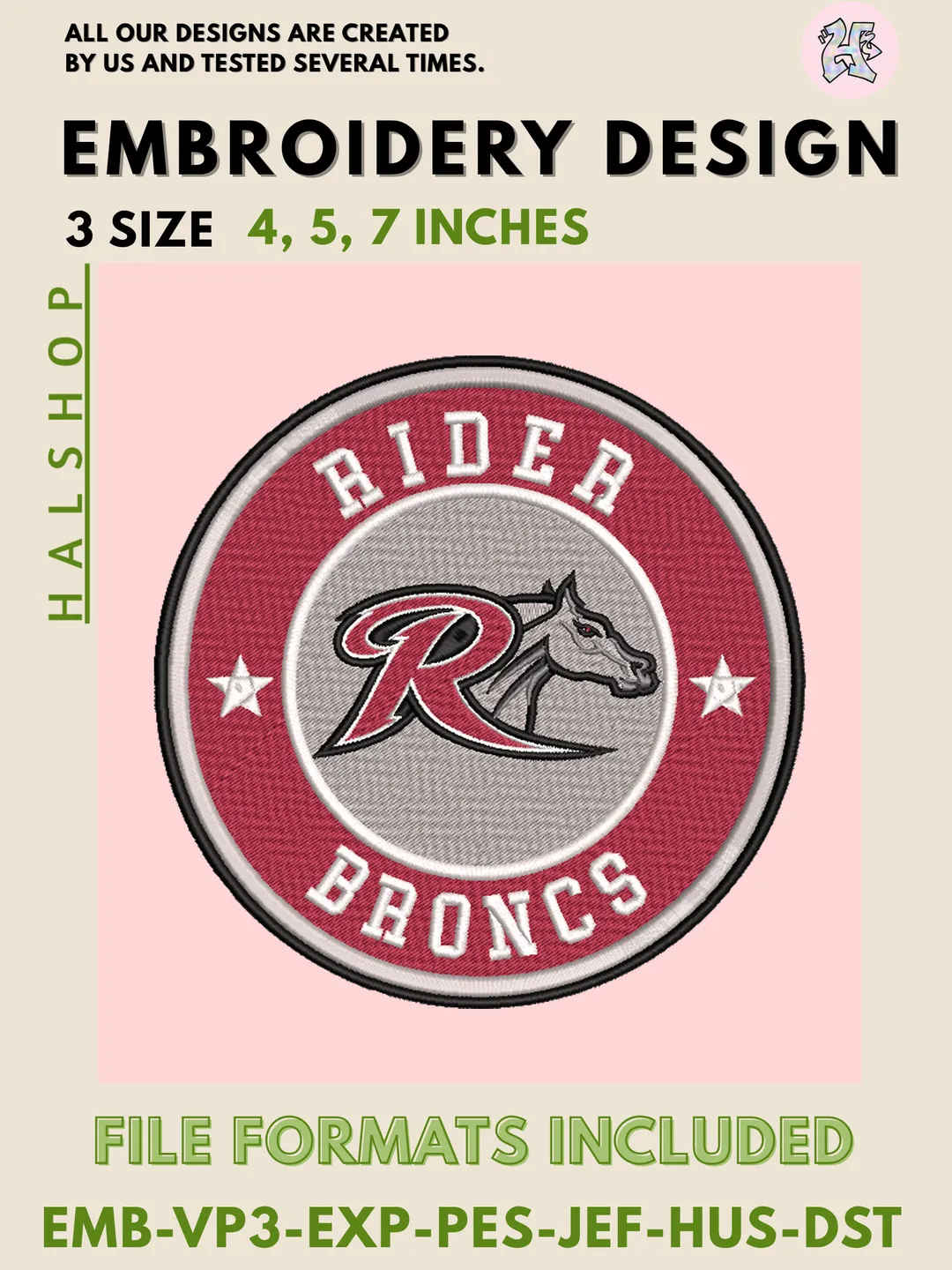 Rider Broncs NCAA Team Logo Embroidery Design Files – College Mascot ...