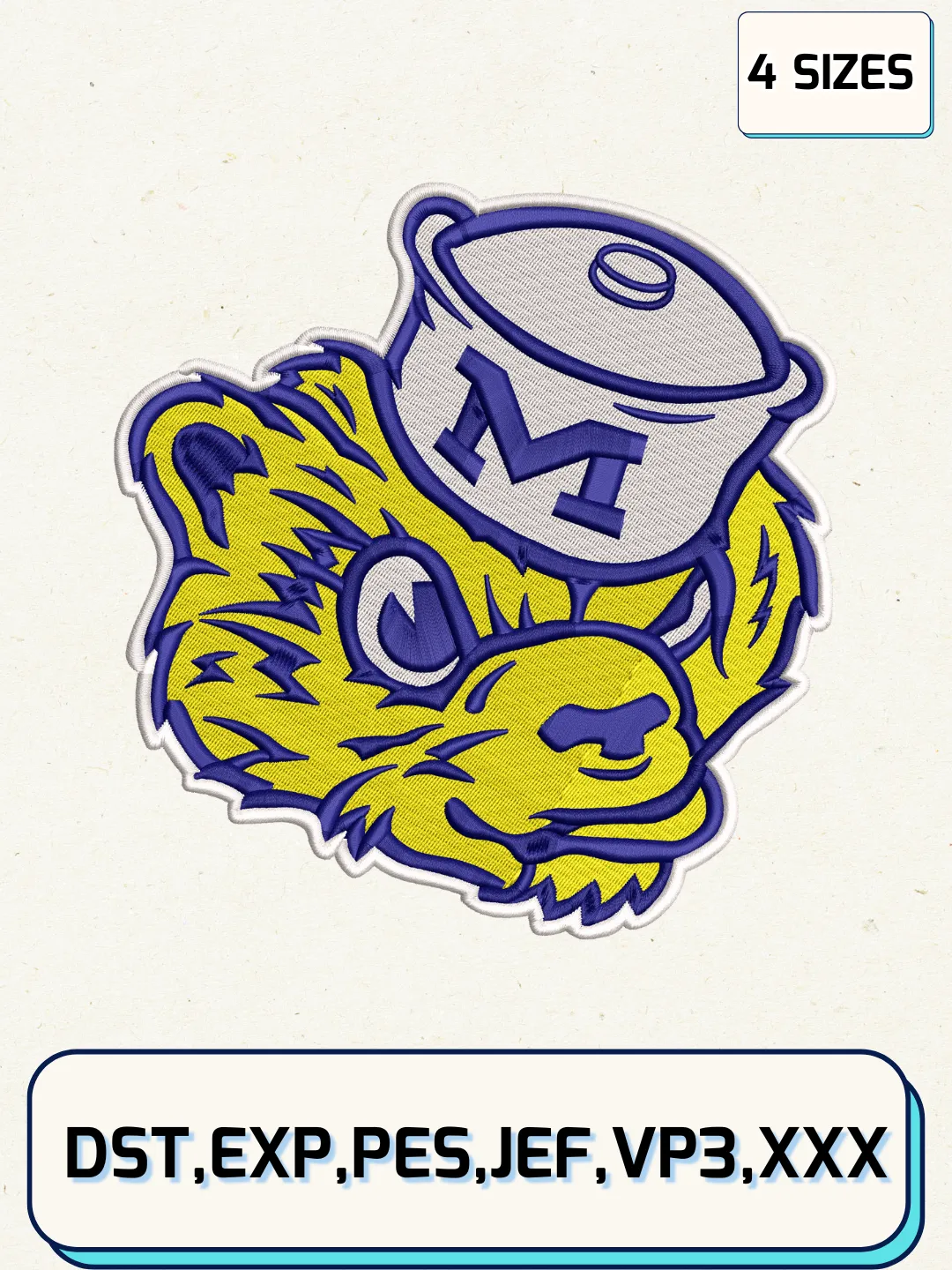 Michigan Wolverines Mascot Logos Embroidery Design Files, NCAA Logos ...