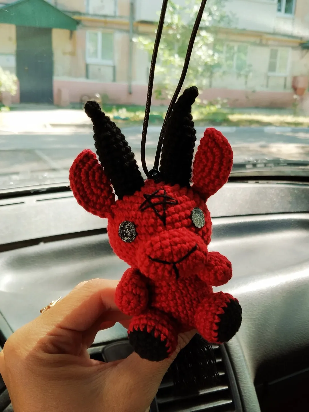 Goth car accessories baphomet plush,rear view mirror charm, interior ...