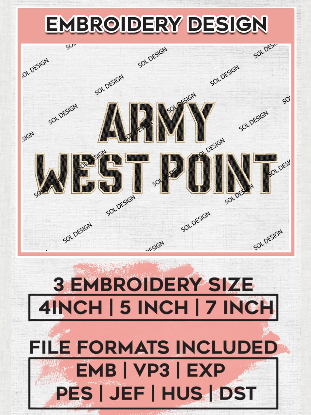 NCAA West Point Team Logo Embroidery Design Files, NCAA Army Black ...
