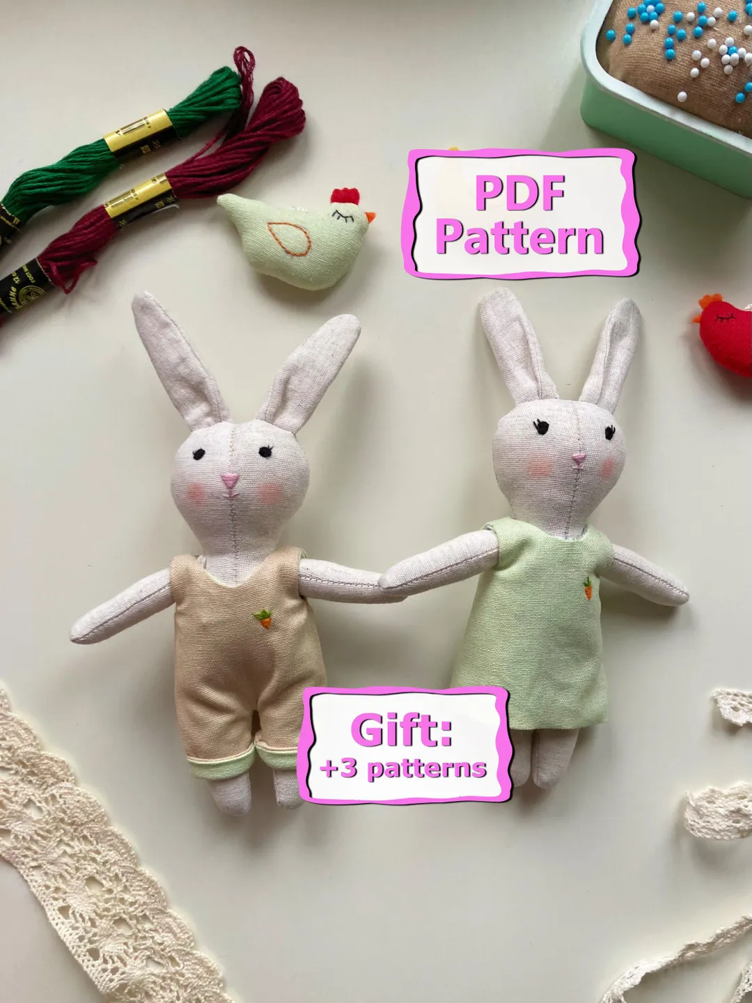 Rabbit sewing and knitted patterns PDF digital tutorial, denim Rabbit ...
