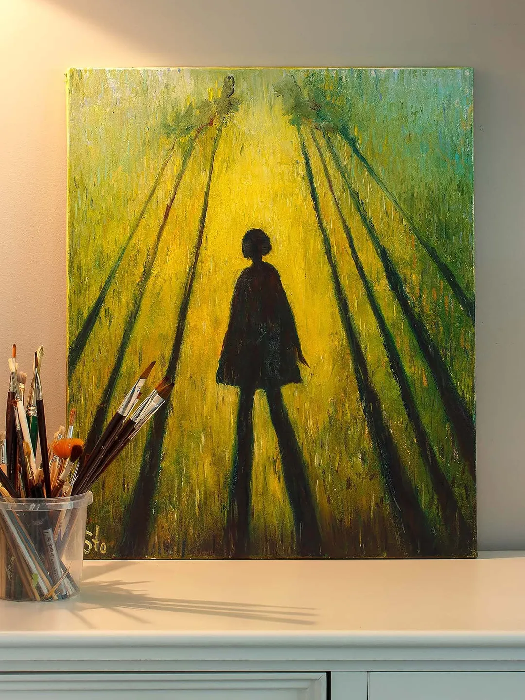 Yellow original painting with shadow will decorate a modern home ...