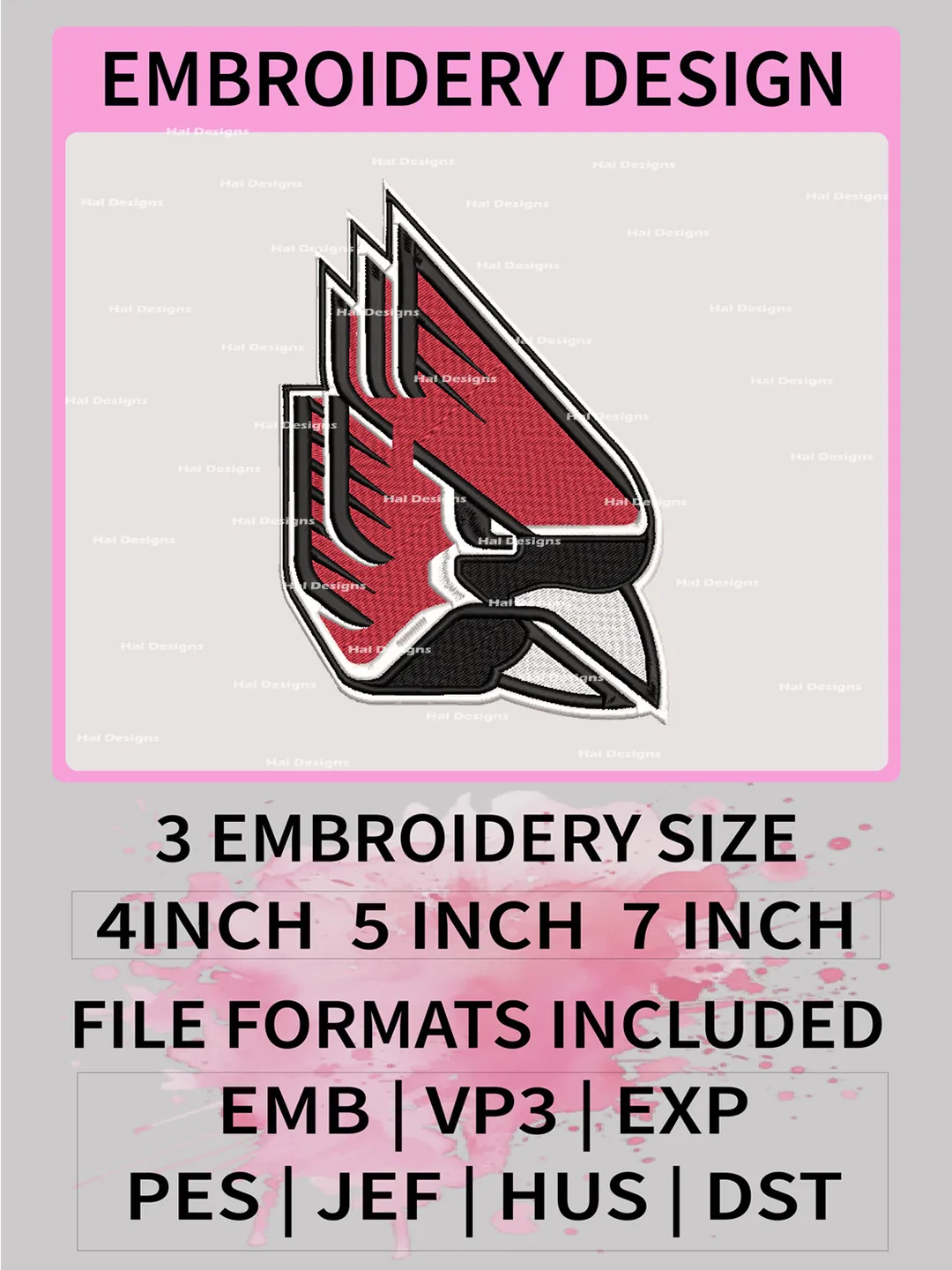 NCAA Ball State Cardinals Embroidery File, 3 Sizes, 6 Formats, NCAA ...