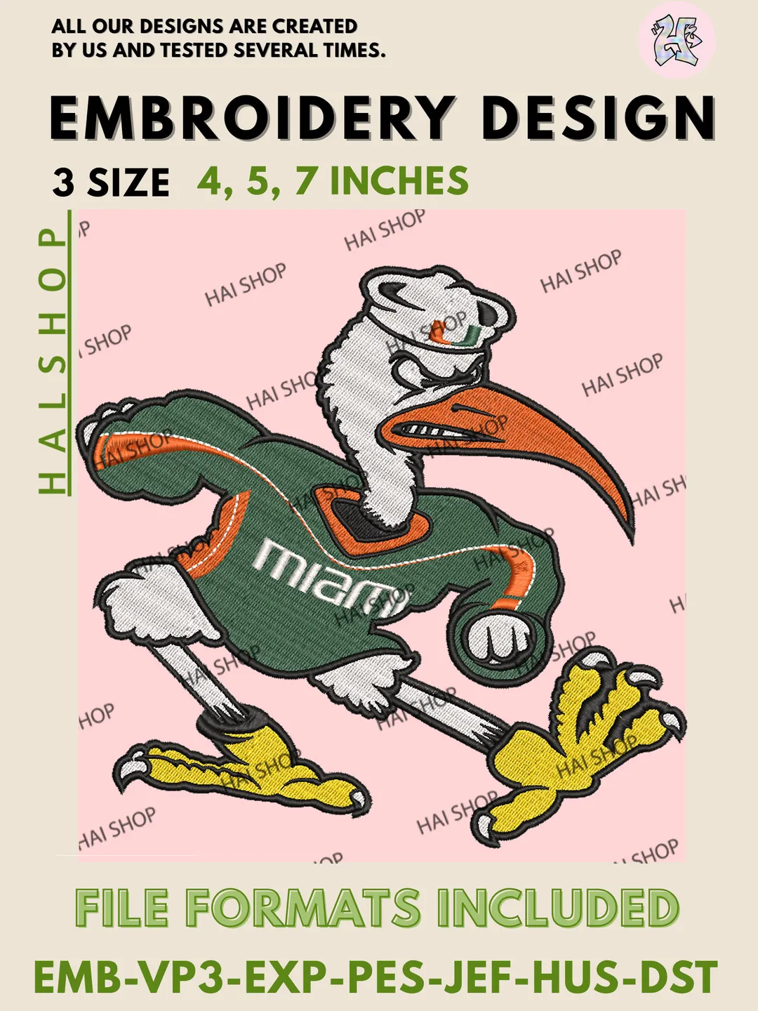 NCAA Miami Hurricanes Mascot Logo Embroidery Design Files, Miami ...