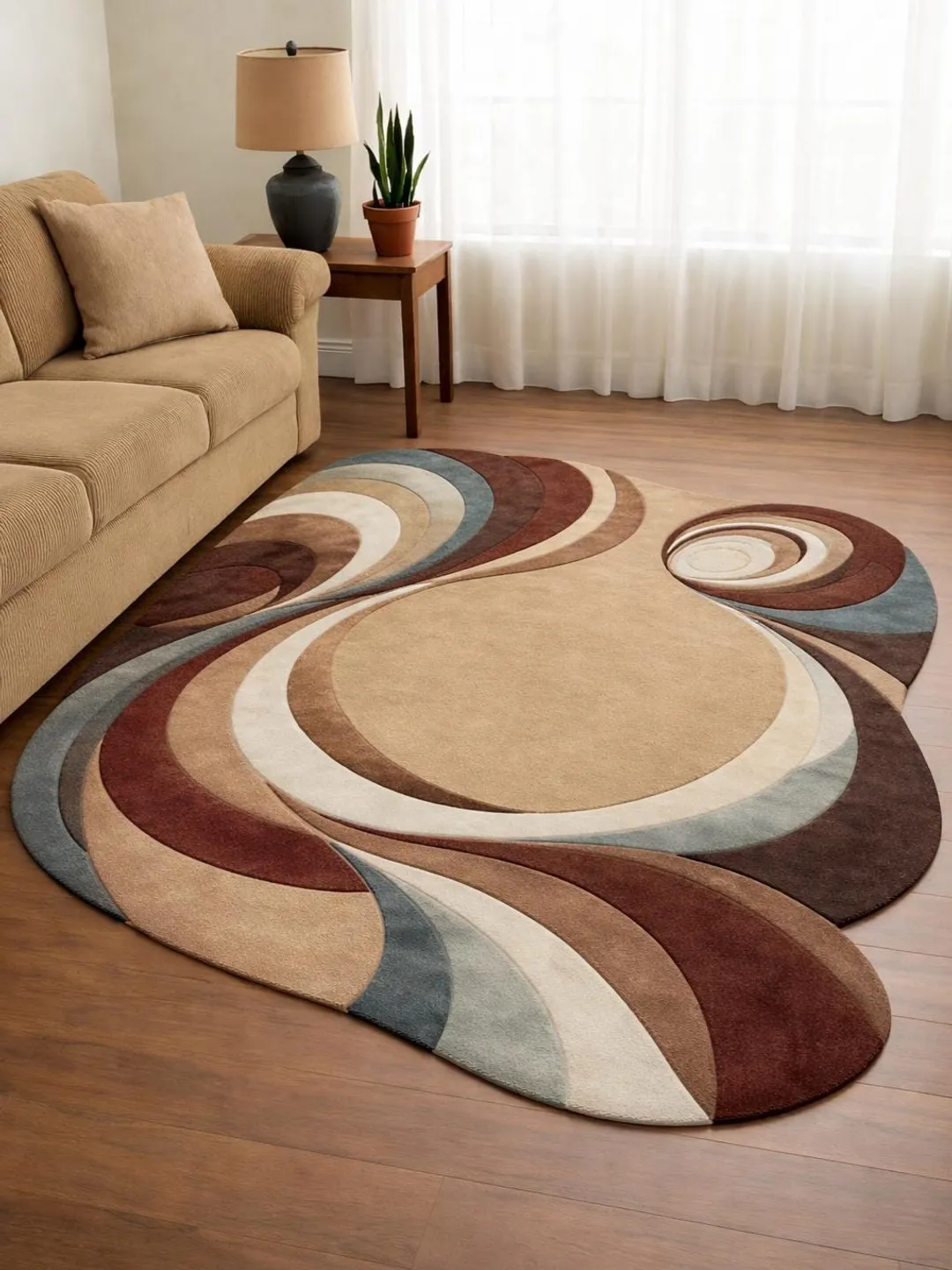 Abstract Swirl Wool Rug, Hand Tufted Round Area Rug, Modern Retro ...