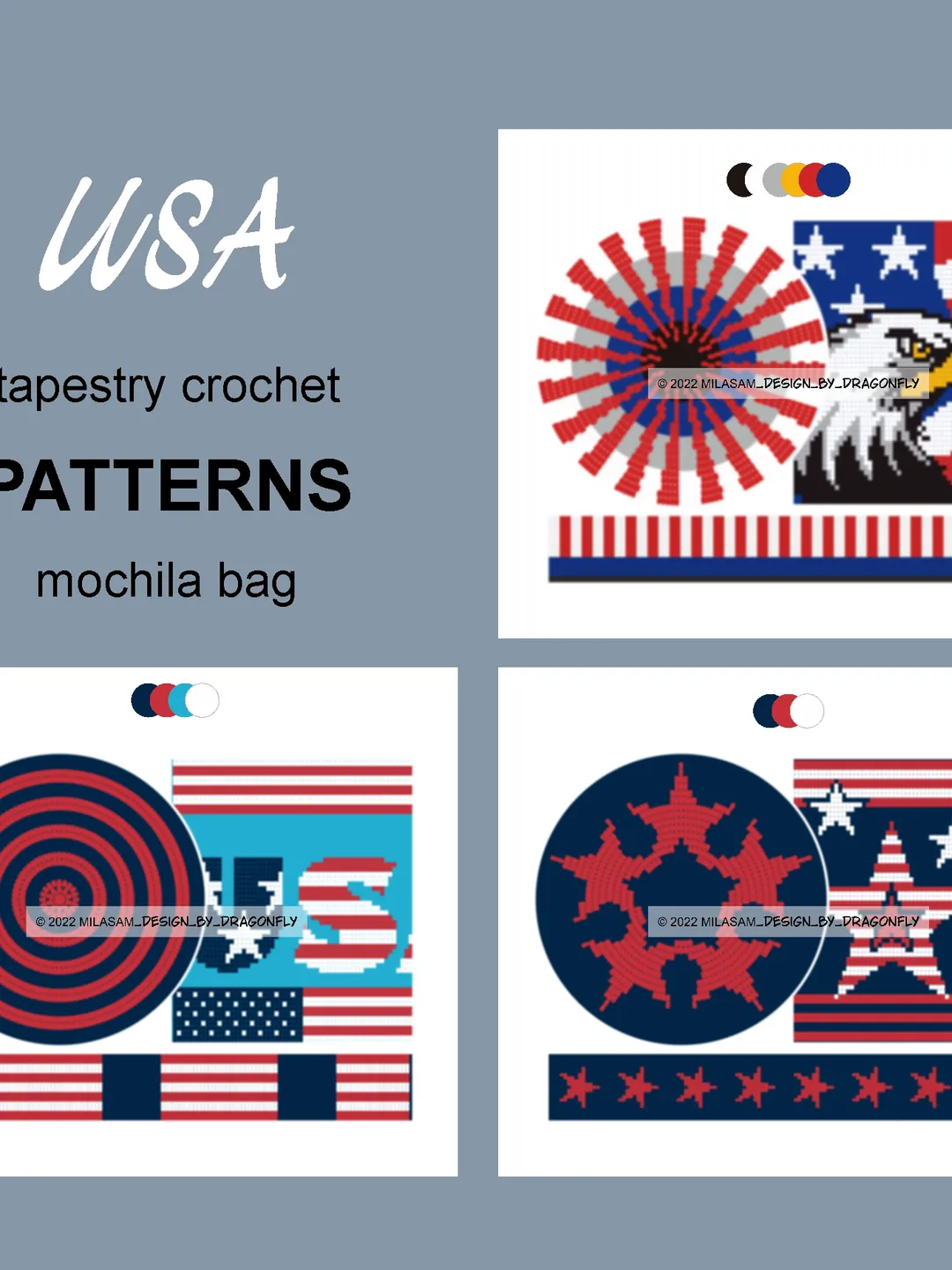 Tapestry Crochet Mochila Bag patterns / Set America