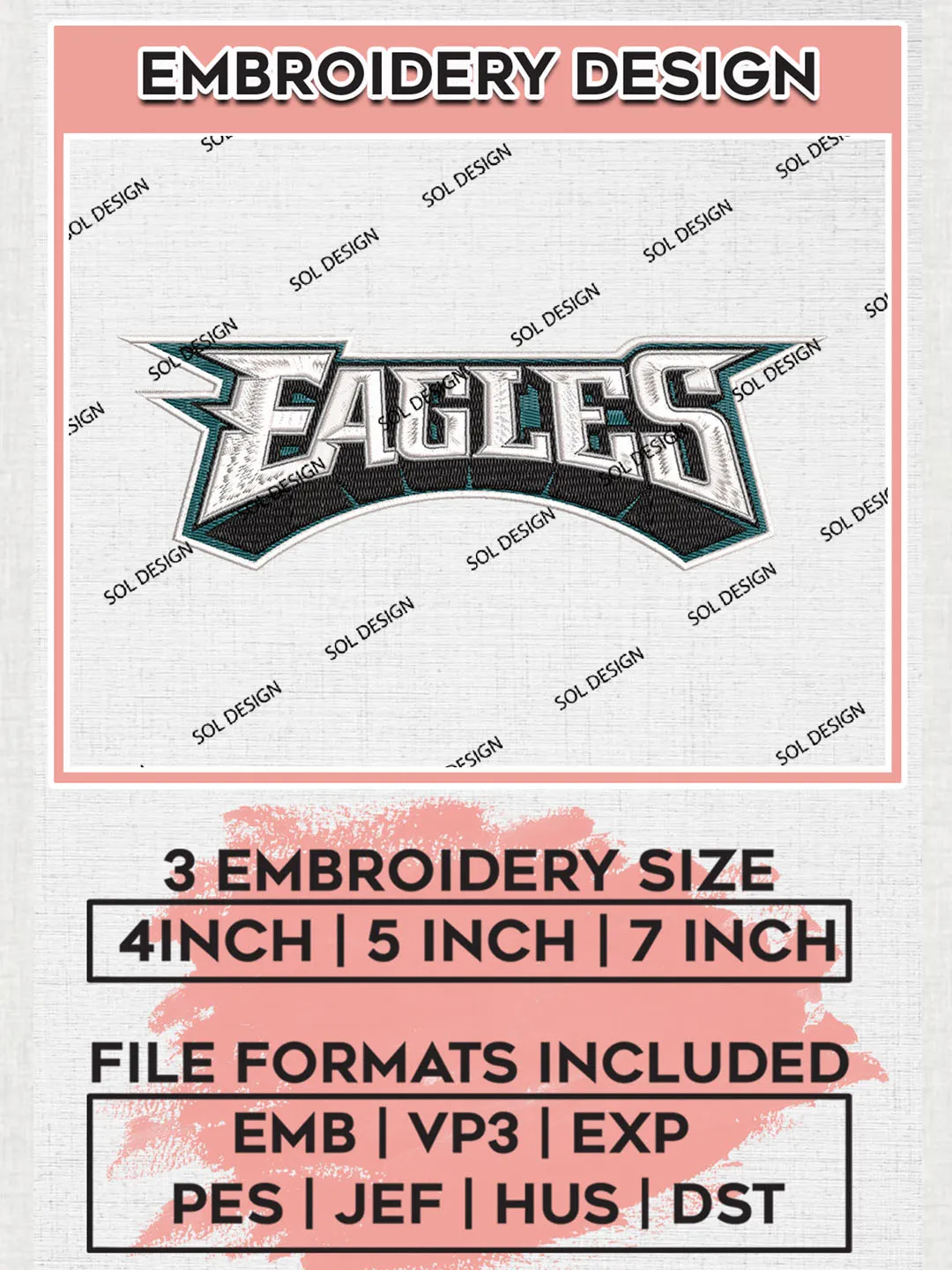 Philadelphia Eagles Wordmark Embroidery Designs, NFL Eagles, NFL Logo ...